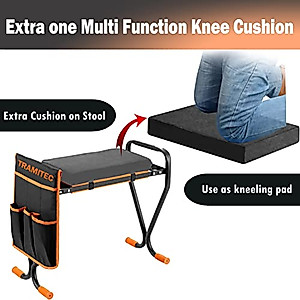 TRAMITEC Garden Kneeler and Seat: Foldable Garden Stool. Garden Kneeler Bench Includes 1pc of Widen Kneeling pad & 1pc of Extra Super Soft Knee Cushion. Heavy Duty Garden Seat Stools as a Great Gift
