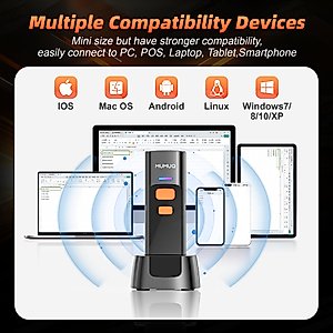 MUMUQ Wireless Barcode Scanner Mini Bluetooth 1D 2D QR Bar Code Scanner 3-in-1 Bluetooth & 2.4G & USB Wire Barcode Reader Compatible with Windows Android iOS Tablet PC (with Charging Dock)