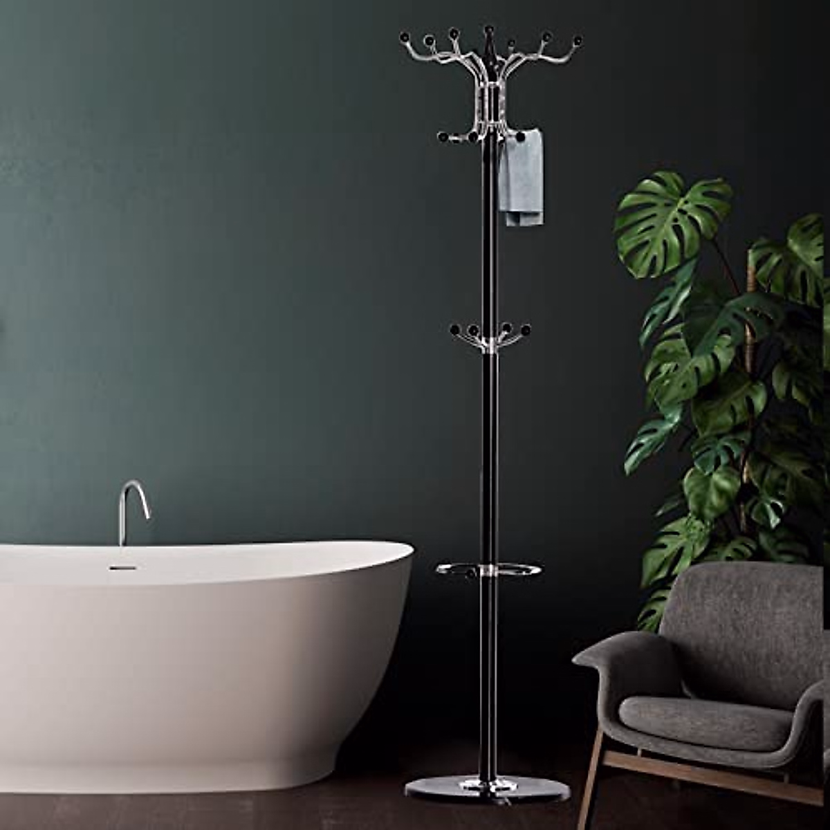 TNUEEIO 67" Metal Coat Rack Stand,Freestanding Swivel Coat Hanger Stand with Heavy Duty Marble Base and 16 Hooks，for Entryway, Home, Office, Coats, Jackets, Hat,Scarf (Black)