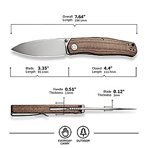 CIVIVI Sokoke Folding Knife, Ray Laconico Pocket Knife for EDC, 3.35" 14C28N Steel Blade Linen Micarta Handle Thumb Stud Opener Front Flipper Utility Knife C22007-3