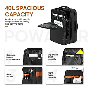 POWAITER Travel Backpack for Women Men, Large Expandable Carry on Backpack Flight Approved with 4 Packing Cubes & Luggage Tag-Black