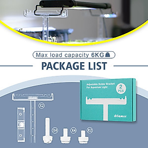 driamor Aquarium Light Riser Adjustable, Clear Acrylic Fish Tank LED Light Stand Aquarium Lamp Holder Bracket Kit 2pcs Transparent Support for Width 2.5-4.4 Inches Light with Extendable Bracket