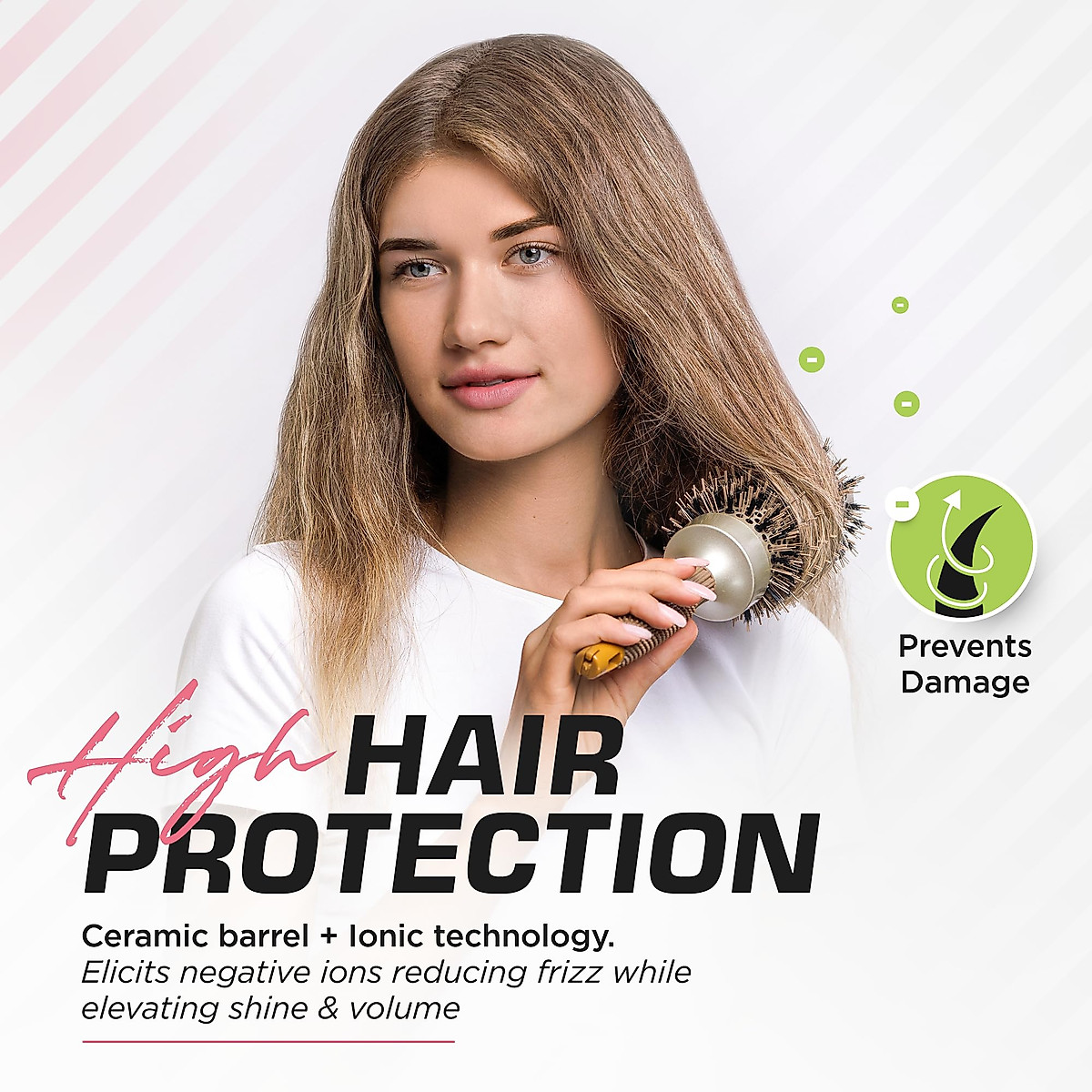 Fagaci Professional Large Round Brush with Natural Boar Bristles for Blow Drying, Nano Technology Ceramic+Ionic for Hair Styling, Volumizing and Healthy Hair - 4 Styling Clips Included