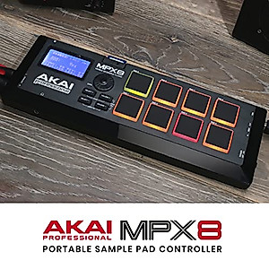 AKAI Professional MPX8 - Portable Sample Pad Controller With 8 Performance-Ready Velocity-Sensitive Pads, MIDI Connectivity & On-Board SD Card Slot