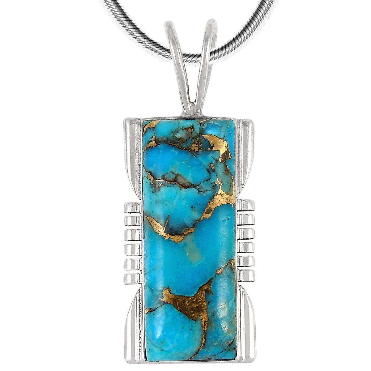 Turquoise Pendant Necklace 20" Sterling Silver 925 Genuine Gemstones (Teal/Matrix Turquoise)