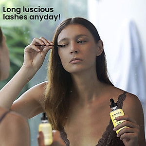 Majestic Pure Castor Oil Eyelash Serum - with Apple & Argan Stem Cells - Eyelash Growth Serum for longer thicker Eyelashes, Eyebrows & Hair - Free Set of Mascara Brush & Eyeliner Applicator - 1 fl oz