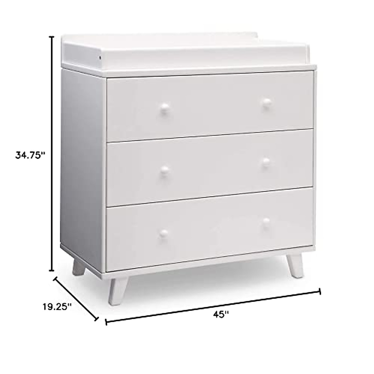 Delta Children Ava 3 Drawer Dresser with Changing Top, Greenguard Gold Certified, White