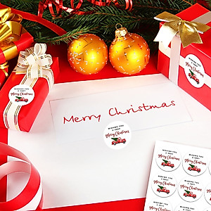 Mobiusea Creation Merry Christmas Stickers | Envelope Seals | 1.4 inch | Red Truck Labels | Waterproof | 90-Pack for Christmas Gifts, Holiday Stickers for Envelopes, Holiday Cards