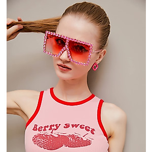 FEISEDY Oversized Sparkling Crystal Sunglasses Disco Diamond Flat Top Fashion Square Large Shades B2782