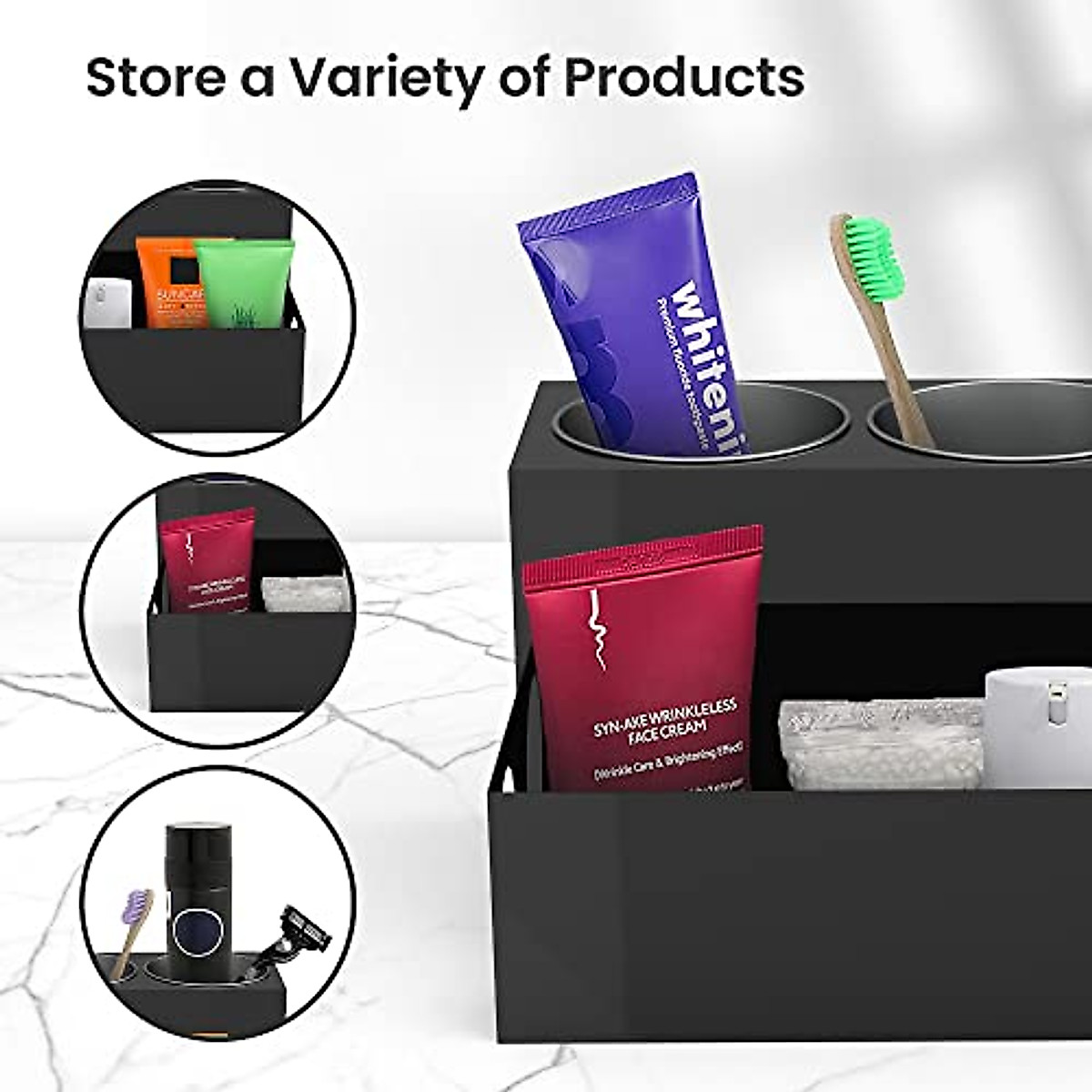 Hair Tool Organizer - Space Saving Hair Accessories Organizer for Hot Tools, Curling Iron, Straightener, Product and Makeup - Hair Dryer Holder with Heat Resistant Stainless Steel Cups - Black,ORBL