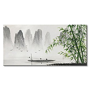 Large Hand Painted Traditional Chinese Painting Black and White Modern Landscape Canvas Wall Art Handmade Bamboo Artwork