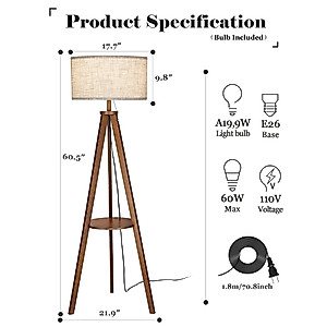 ELYONA 2 Pack Rubber Wood Hanging Lamp with Hammered Metal Shade & Rubber Wood Tripod Floor Lamp for Kitchen Island, Bar, Farmhouse Dining Room, Bedroom, Living Room