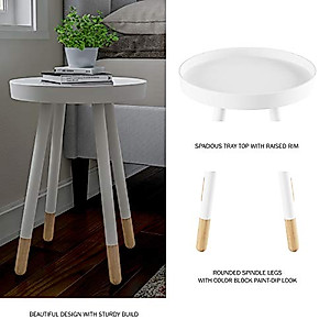 Round End Table - 2-Tone Mid-Century Modern Home Accent Table with Tray Top for Living Room, Bedroom, or Office by Lavish Home (White)