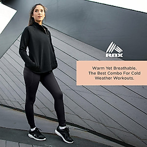 RBX Women's Fleece Legging Outdoor Running Fleece Lined Leggings with Zipper Pockets F19 Black S