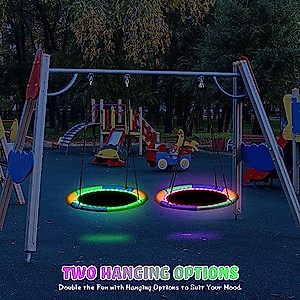 LFSMVT LED Saucer Tree Swing, 40 Inch Light Up Kids Swing Set with APP & Remote Control, Music Sync, Waterproof Round Circle Swings for Kids Outdoor, Playground, Backyard