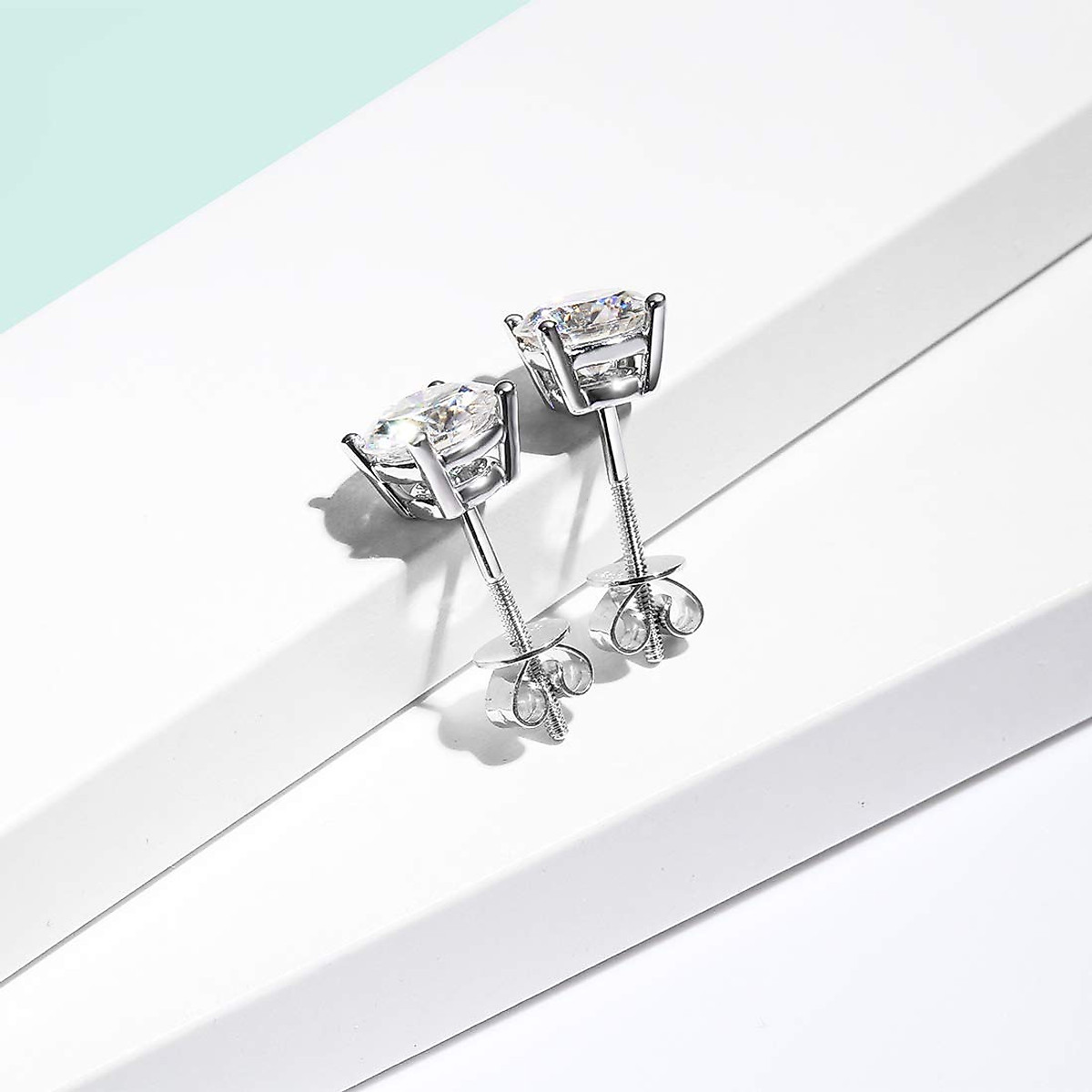 FANCIME Mothers Day Gifts For Her 14k Solid White Gold Moissanite Stud Earrings Round 4 Prong 1 CTTW Carat Moissanite 5mm D-E Color VVS Clarity Stud Earrings Fine Jewelry Gifts for Women