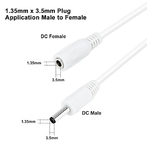 WILDHD DC Power Extension Cable 33ft 1.35mm x 3.5mm Compatible with 5V DC Adapter Cord for CCTV Security Camera IP Camera Standalone DVR (33ft DC3.5mm Plug White)