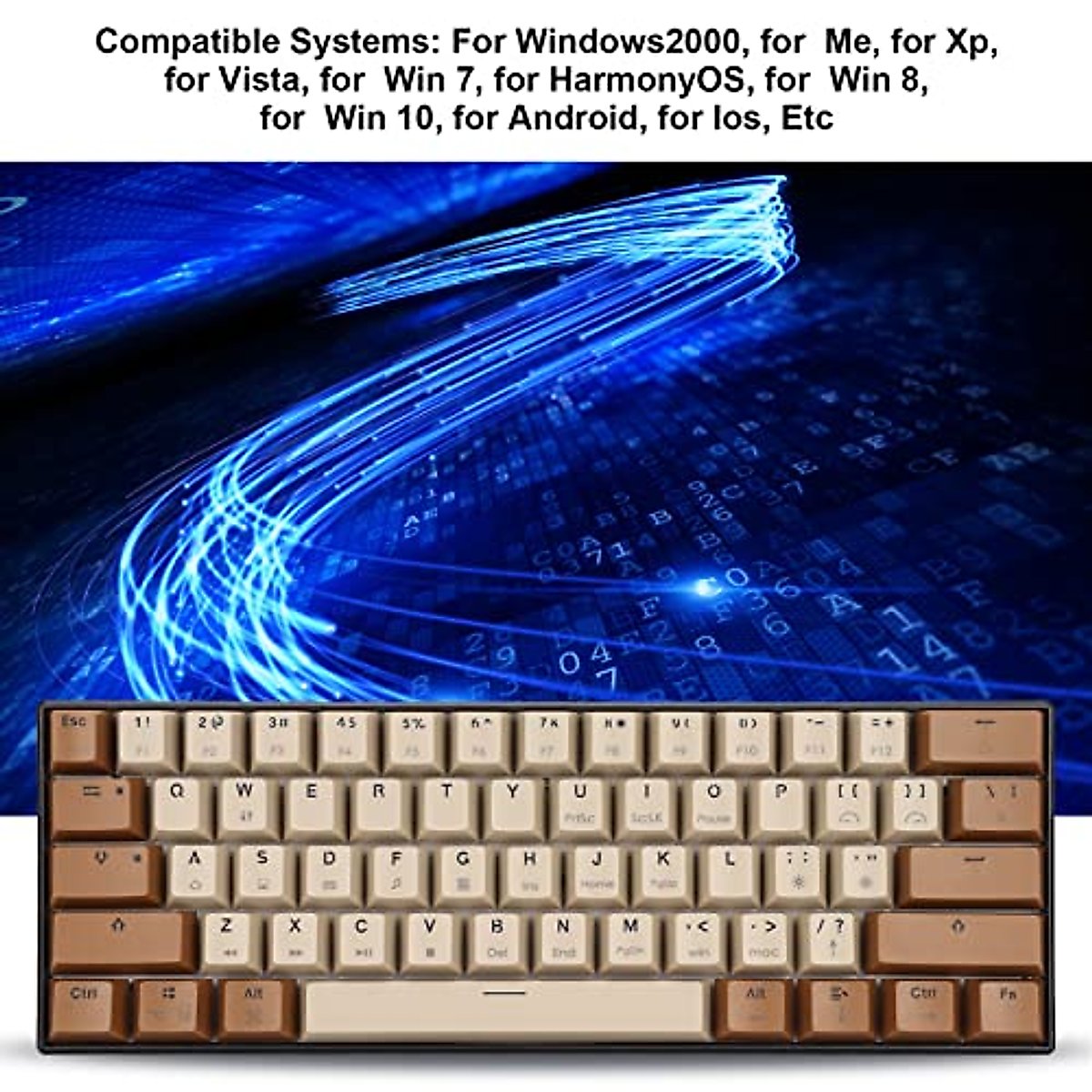 Gaming Keyboard, 61keys Mechanical Keyboard with Color Mixing Light, Multiple Luminous Modes, for Windows2000, Xp, Vista, Win 7, HarmonyOS, Win 8, Win 10, Android, iOS(Tea Shaft)