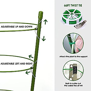 4 Pack Plant Support Tomato Cages for Garden, 18 Inches Small Tomato Cages and Supports with Adjustable Rings for Garden Pots, Plant Stakes Tomato Trellis Rings for Climbing Plants