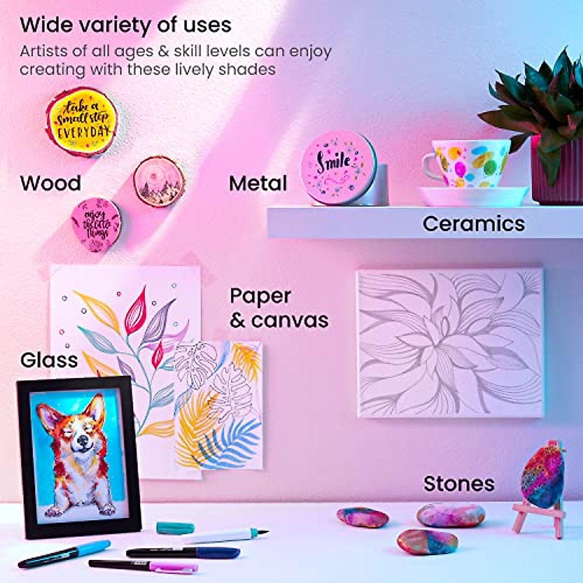 ARTEZA Permanent Markers, Set of 24, Fine Tip, Retro Pop Colors