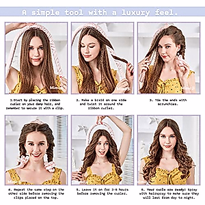 Heatless Curling Rod Silk Headband, No Heat Curls Rollers, Curlers with Ribbons Sleeping Soft Wave Hair Curler DIY Hair Styling Tools Formers for Long Medium Hair (Glossy Black)