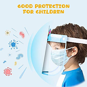 10PCS Kids' PET Reusable Clear Protective Safety Face Shields Assorted Designs for Boys & Girls, Lightweight High Transparency Wrap-Around Splash Cover Anti-Fog Visor Comfortable Fit Elastic Headband