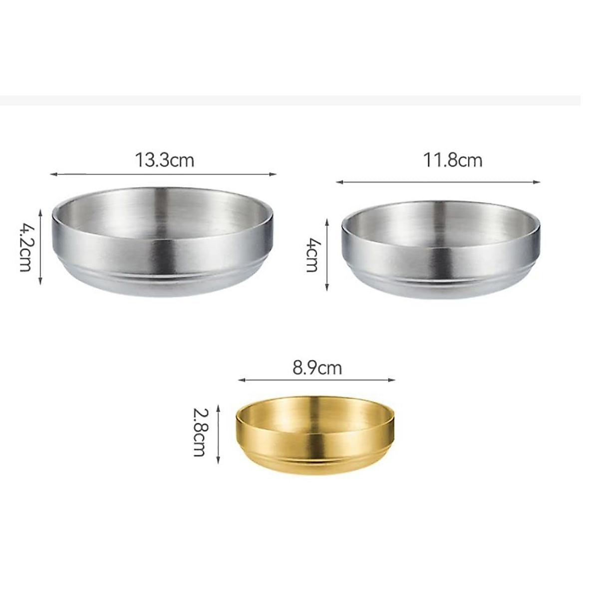 SHISI Korean Bibimbap Bowl Stainless Steel Double Layer Insulated Bowl Soup Bowl Mixing Bowl for Kitchen Flatware(12cm,Silver)