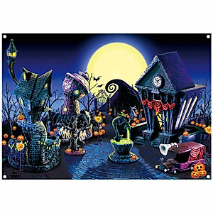 ZTHMOE 7x5ft Halloween Nightmare Themed Party Photography Backdrop Pumpkin Moon Town Background Birthday Baby Shower Christmas Party Decorations Photo Tapestry Props