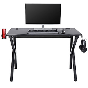 SUPER DEAL Gaming Desk 45" W x 23" D x 30" H Home Office Computer Desk w/Power Outlet, Free Red and Blue Stickers, Cup Holder, Headphone Hook, Black