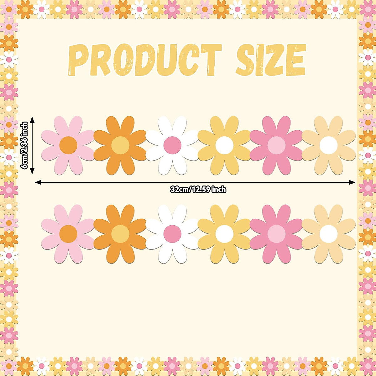69Ft Boho Daisy Flower Paper Bulletin Board Borders Retro Groovy Classroom Decoration Hippie Border Trim Strips Back to School Classroom Decor for Nursery School Classroom Retro Groovy Party