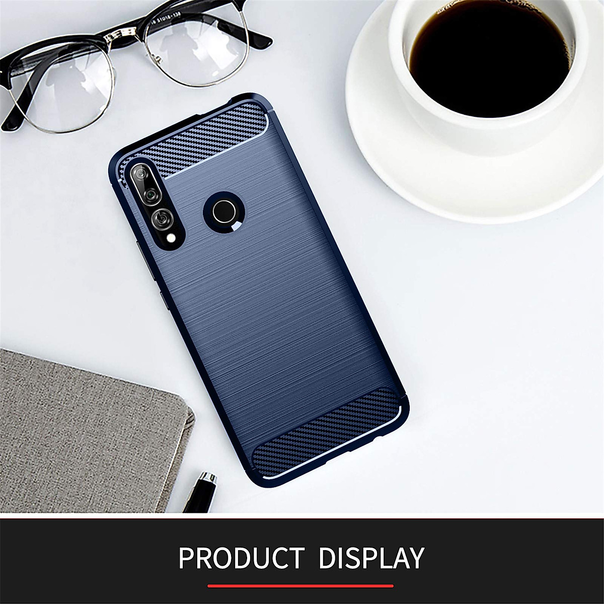 Asuwish Phone Case for Huawei Y9 Prime 2019/Honor 9X/P Smart Z with Tempered Glass Screen Protector Cover and Cell Accessories Silicone Protective Hawaii Enjoy 10 Plus Carbon Fiber Women Men Blue