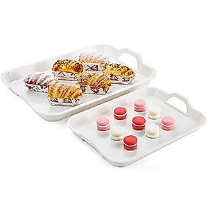 YOUEON 3 Pack Melamine Serving Tray with Handles, White Serving Tray Coffee Table Tray Platters for Serving Food, Buffet, Party, Breakfast, Dishwasher Safe, 3 Sizes