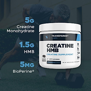 Transparent Labs Creatine HMB - Creatine Monohydrate Powder with HMB for Muscle Growth, Increased Strength, Enhanced Energy Output, and Improved Athletic Performance - 30 Servings, Strawberry Lemonade