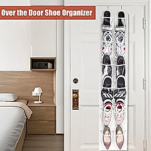 ESINGMILL Over the Door Shoe Organizer - Hanging Holder with 12 Large Clear Pockets and 2 Metal Hooks, Shoe Rack for Narrow Closet Door