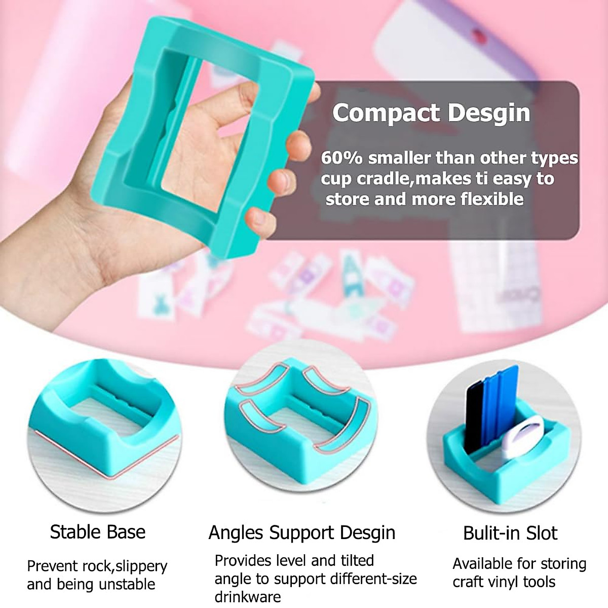 Sweetfamily Silicone Cup Cradle for Crafting Tumblers,Tumbler Cradle for Cups Mugs,Tumbler Holder for Keep Tumblers Coffee Cups Glass Cans in Place,with 1 Felt Edge Squeegee (Blue)