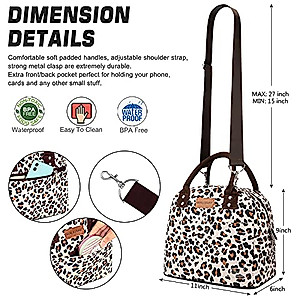BALORAY Lunch Bags for Women with Adjustable Shoulder Strap, Leakproof Insulated Lunch Box Women Lunch Tote Bag Cooler Bag Container Lunch Pail Bags for Work Picnic Sports Travel (Beige with leopard)