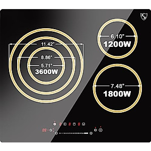K&H 3 Burner 24 Inch Built-in Electric Stove Top Radiant Ceramic Cooktop Touch SLIDER Control 240V 6600W CE24-6605SL