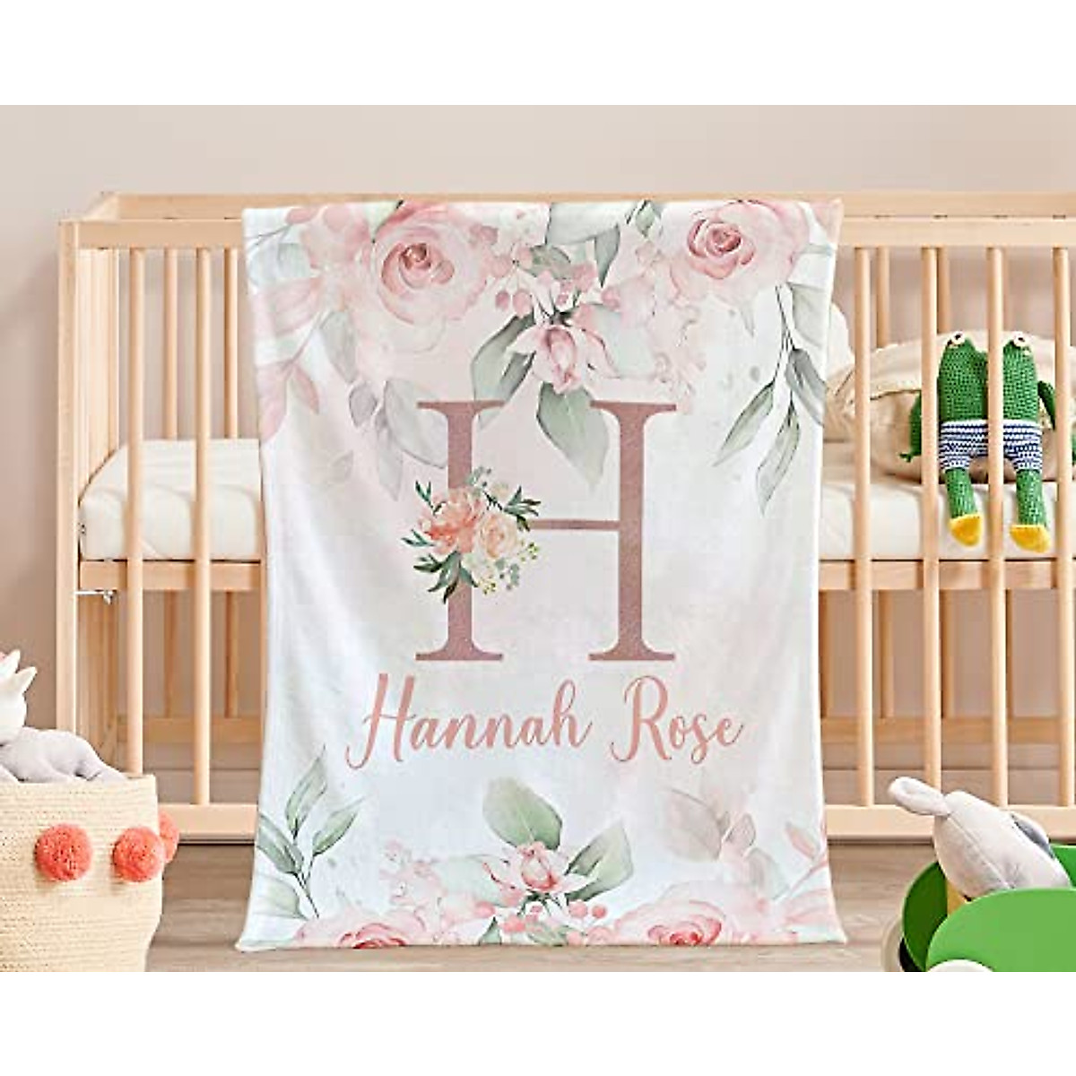 Personalized Baby Blanket for Girls with Name, Soft Micro Fleece Baby Blanket with Flowers, Baby Blanket Keeps Warm for Newborn, Infant, Floral