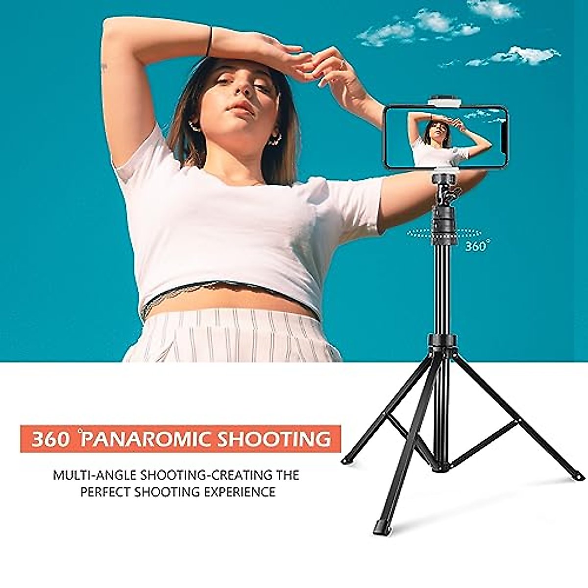 Aureday 67'' Cell Phone Tripod Stand with Remote Control - Versatile Selfie Stick Tripod for Live Streaming, Vlogging, and More - Compatible with iPhone, Android, GoPro, Cameras