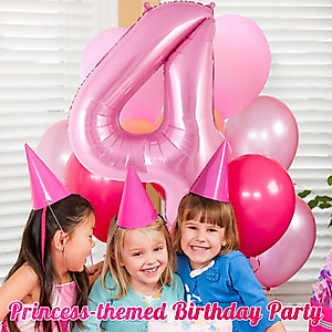 Pink Number 4 Balloon 40 Inch, Big Large Foil Helium Number Balloons, Jumbo Giant Mylar Number 4 Balloons for 4 Year Old Birthday Party Decorations Supplies Anniversary Celebration