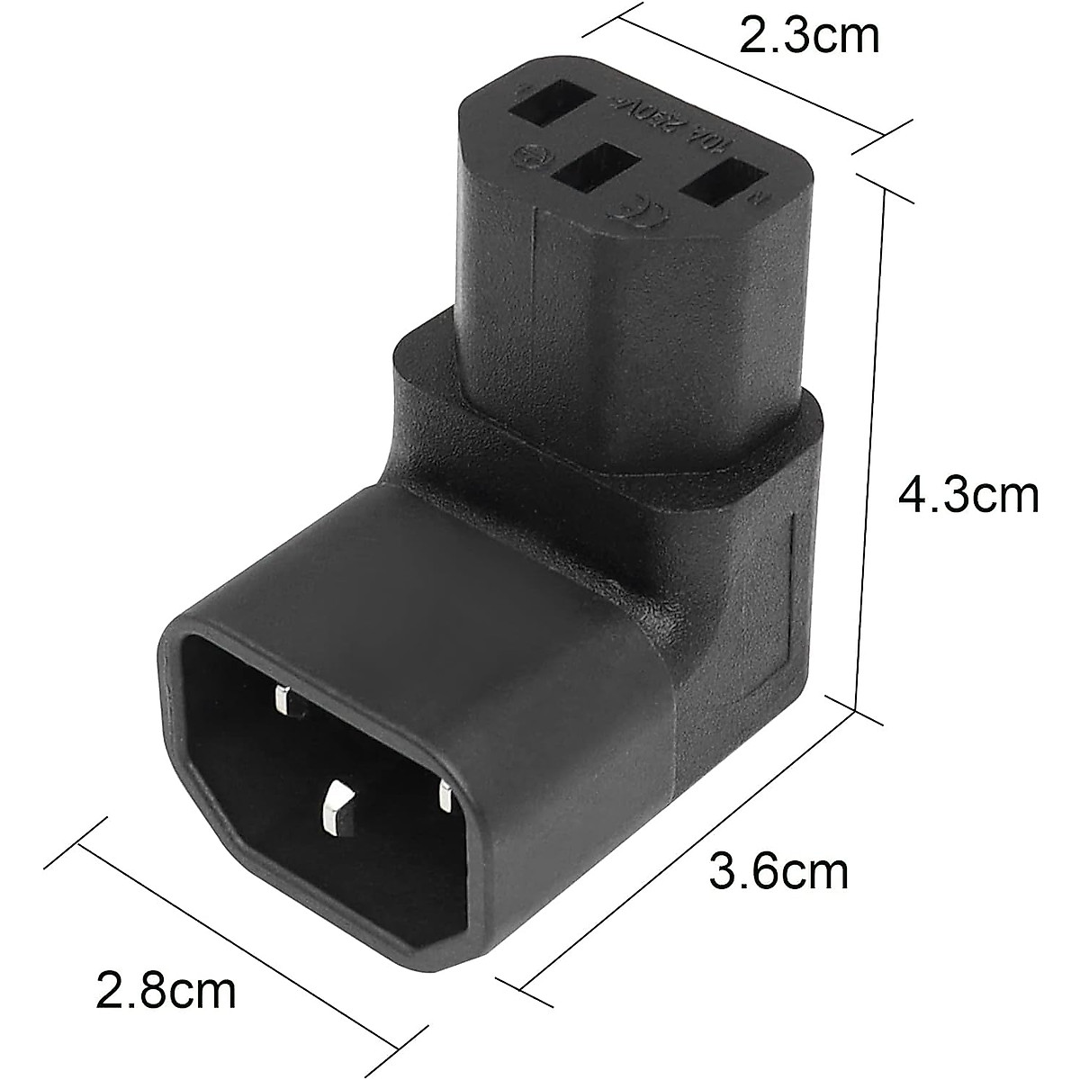 Vrllinking IEC C14 to C13 90 Degree Power Adapter for LCD Wall Mount TV/Computer Host/Monitor/Rice Cooker/Electric Kettle,10A PDU Plug, Up/Down Right Angled IEC Power Adapter (2 Pack/Black)