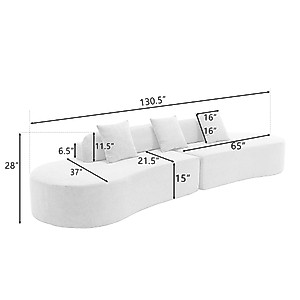 KEVINSPACE 130.5'' Modern Sectional Sofa Soft Curved Backrest Lamb Velvet Comfy Cloud Couch with 3 Pillows Deep Seat for Living Room Furniture Sets, Apartment All Foam Sofa with NO Frame Gray