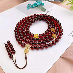 6.7mm Natural Red Blood Amber Gemstone Crystal 108 Prayer Bead Woman Lady Bracelet AAAAA