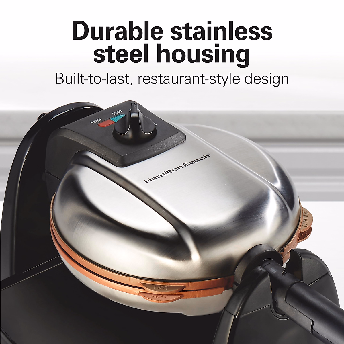 Hamilton Beach 26031 Belgian Waffle Maker with Removable Nonstick Plates, Single Flip, Ceramic Grids, Black