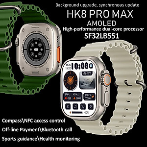New HK8 Pro Max Smart Watch Ultra Series 8 AMOLED Screen 49mm 2.12 inch Compass NFC High Refresh Rate Smartwatch Men Sport Watch (Orange)
