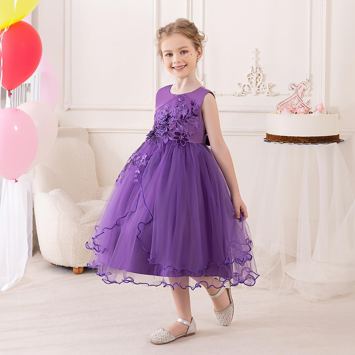 LENEFU Baby Girl Princess Bridesmaid Pageant Gown Birthday Party Wedding Dress Sleeveless Party Dresses Girl Clothes (Purple 140)