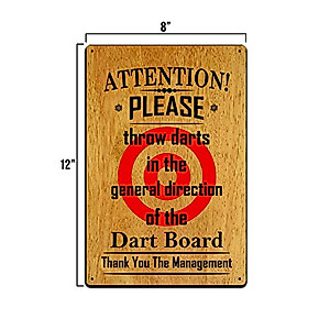 JP's Parcels Tin Sign Man Cave Décor - Metal Signs 12 x 8 in. Attention! Please Throw Darts in The General Direction of The Dart Board Thank You The Management