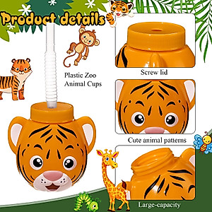 12 Set Zoo Animal Cups with Straws and Lids, 10 oz Plastic Reusable Safari Jungle Animal Theme Party Kids Cups for Elephant, Monkey, Lion, Tiger, Zebra, Giraffe, Safari Birthday Party Supplies