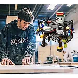 Power Tool Organizer Wall Mount, Drill Holder Wall Mount, Heavy Duty Power Tool Storage Rack, Floating Tool Shelf for Power Tools Cordless Drill Charging Station, Black