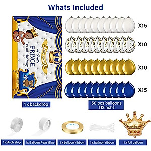 Royal Prince Baby Shower Decorations Include Royal Blue Gold Confetti Balloons Kit Royal Little Prince Photography Background Banner for Little Prince Boys Baby Shower Party Supplies Decor